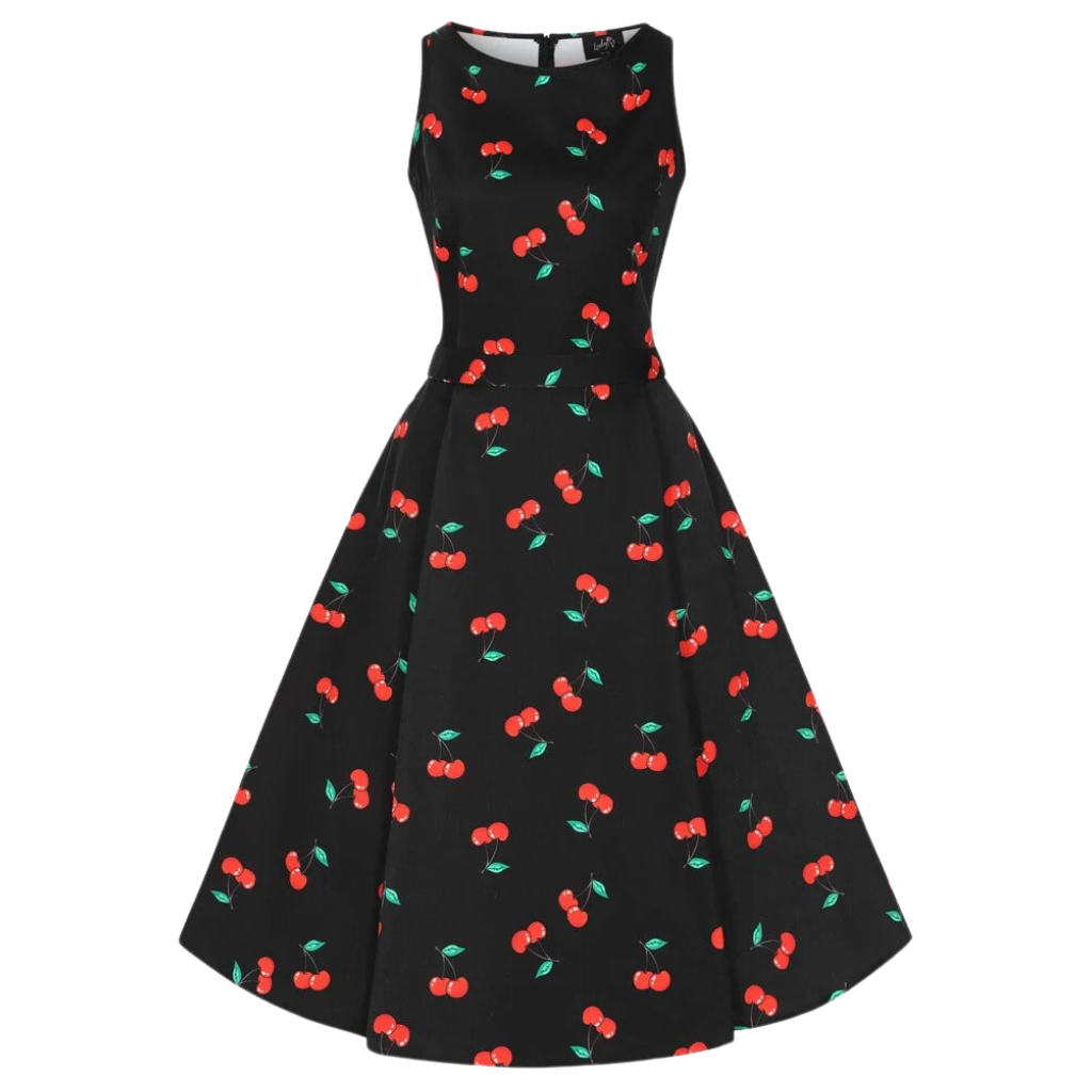Hepburn 1950s Classic Rockabilly Cherry Sleeveless Dress – Curvique Vintage